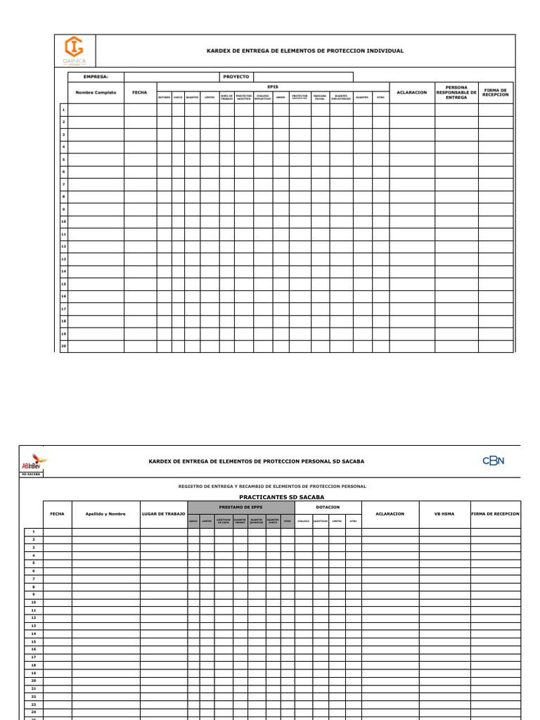 5-R-2103 Planilla de Registro de Dotacion de EPIS | PDF