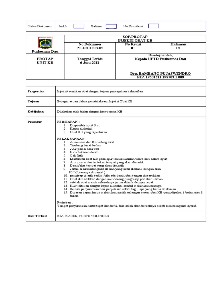 05 Protap Injeksi Obat KB | PDF