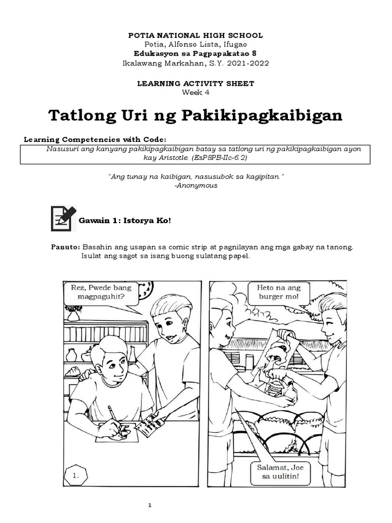 ESP8 LAS 4 QUARTER 2- Tatlong Uri ng Pakikipagkaibigan | PDF