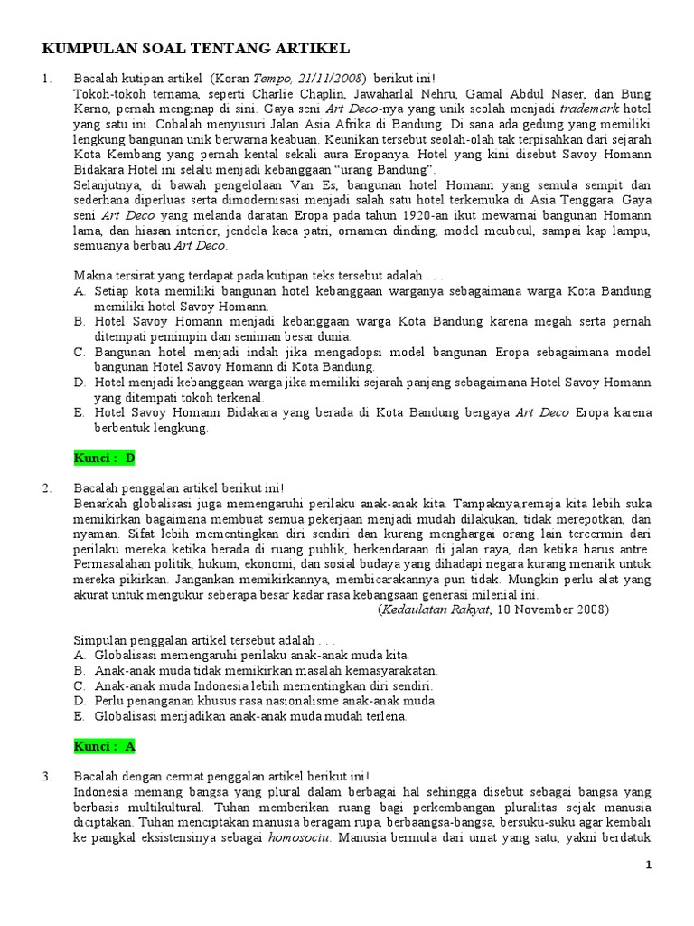 Kumpulan Soal Artikel & Editorial (Dari Mulyoto) | PDF | Perjalanan | Kajian Bahasa Asing