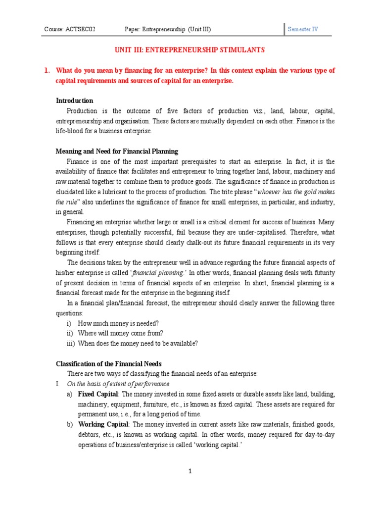 ACTSEC02 Entrepreneurship Capital Requirements Sources | PDF | Venture ...
