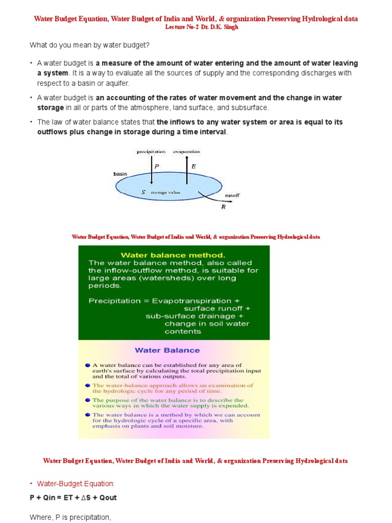 Lecture No-2-Water Budget Equation, Water Budget of India and World ...
