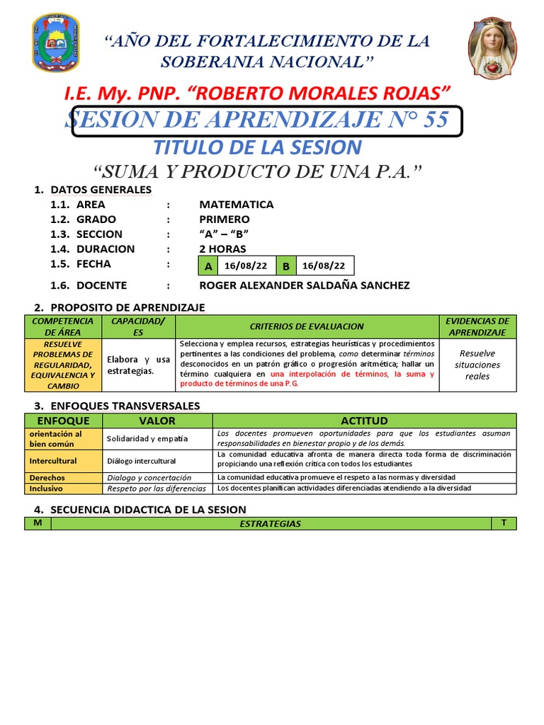 SESION DE APRENDIZAJE - 55 - Suma y Producto de Una PG - Algebra | PDF | Crecimiento personal y ...