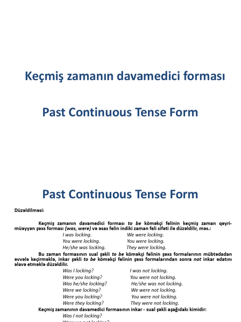 Past Continuous Tense Form | PDF