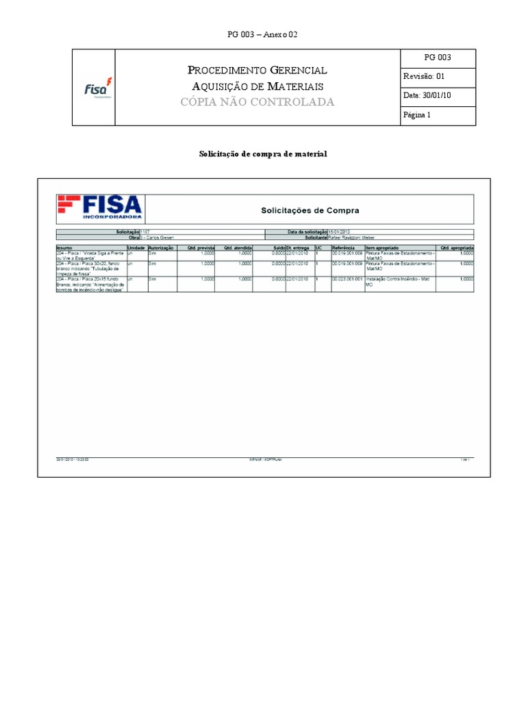 Procedimento de Compra de Materiais | PDF