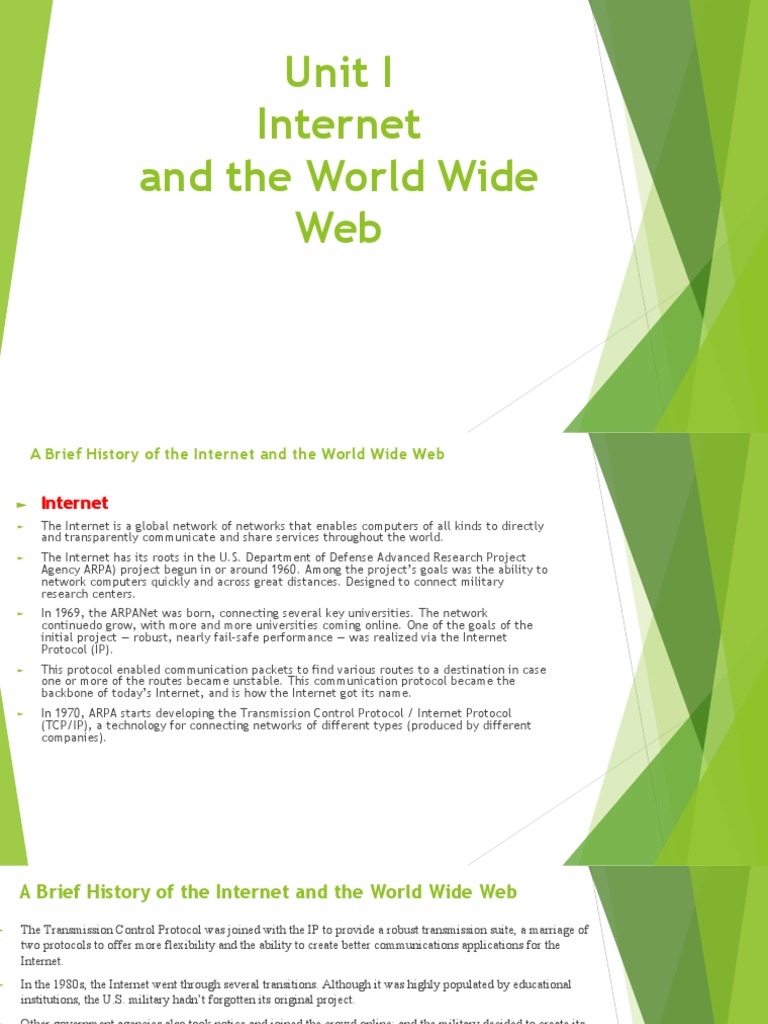 Unit I Internet and The World Wide Web | PDF | Internet | Computer Network