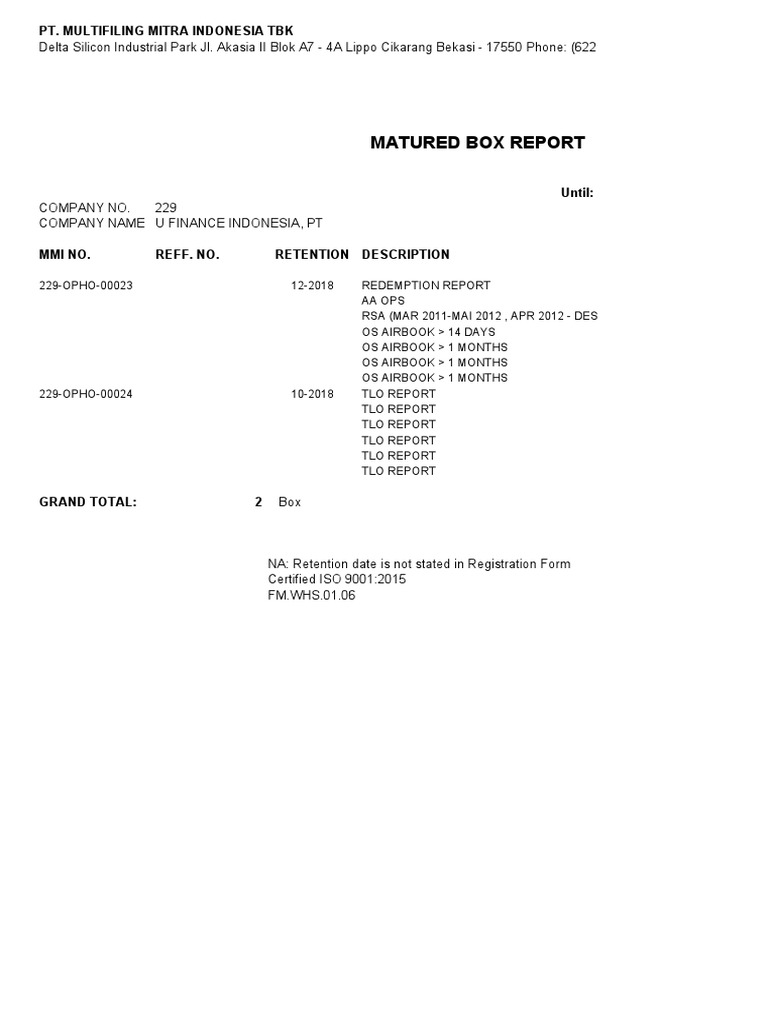 Matured Box Report: Pt. Multifiling Mitra Indonesia TBK | PDF