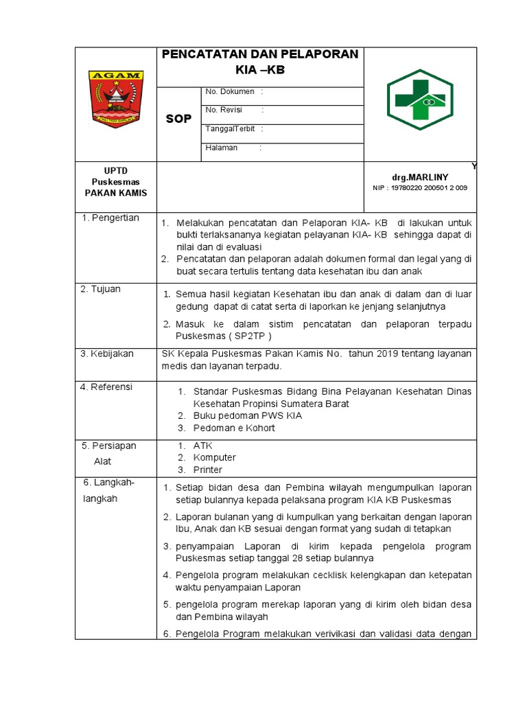 SOP Pencatatan Dan Pelaporan KIA | PDF