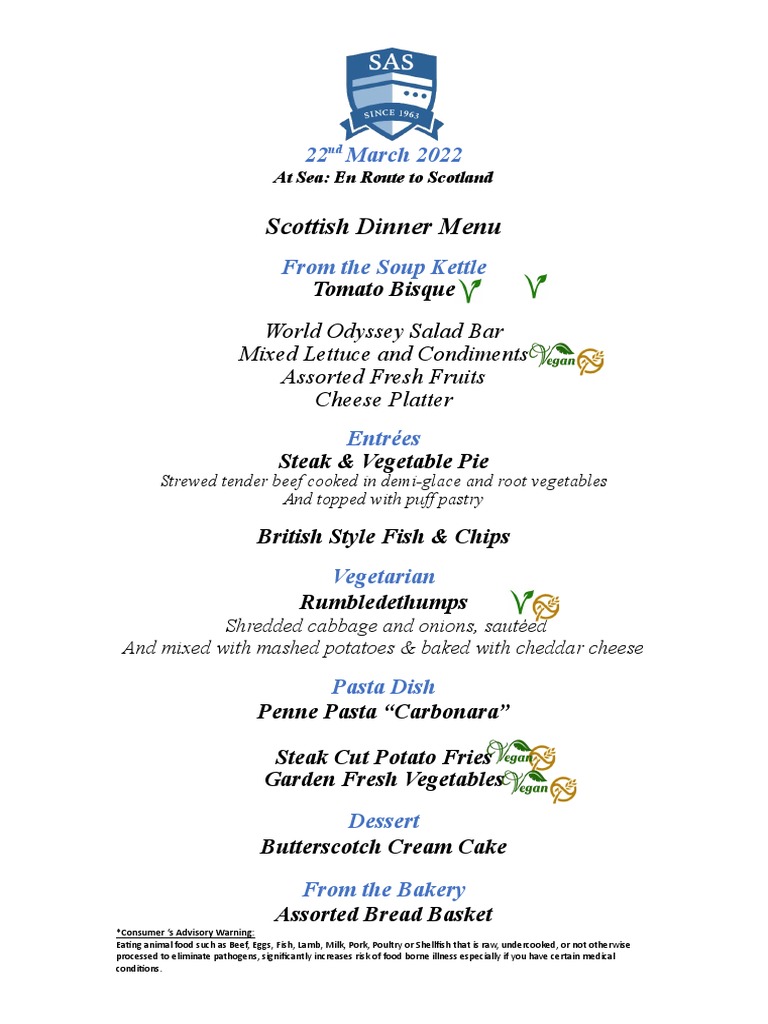 Scottish Dinner Menu: 22 March 2022 | PDF