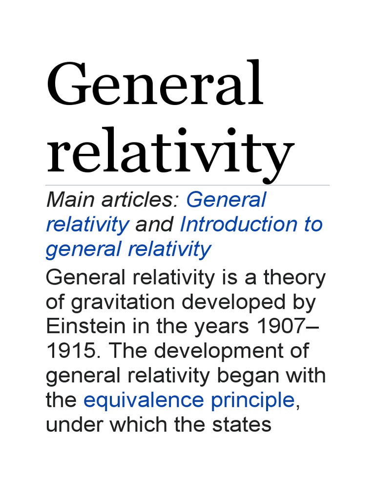 General Relativity: Main Articles: and | PDF