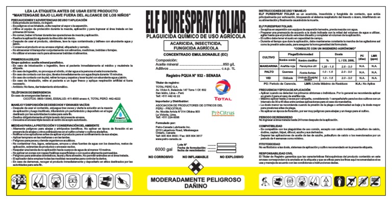 Etiq. Elf Purespray Foliar Canada - 6000 Gal. | PDF | Agua | Pesticida