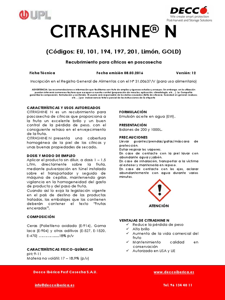 FT Citrashine N | PDF | Agua | Sustancias químicas