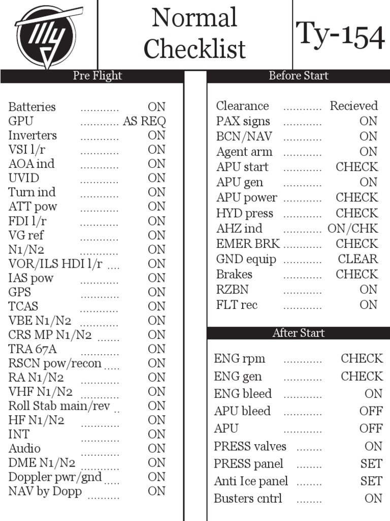 Ty 154 Checklist | PDF | Radio | Navigation