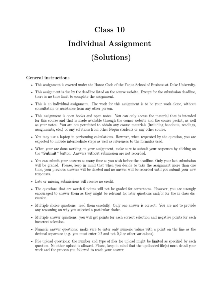 Class 10 Individual Assignment (Solutions) : General Instructions | PDF ...