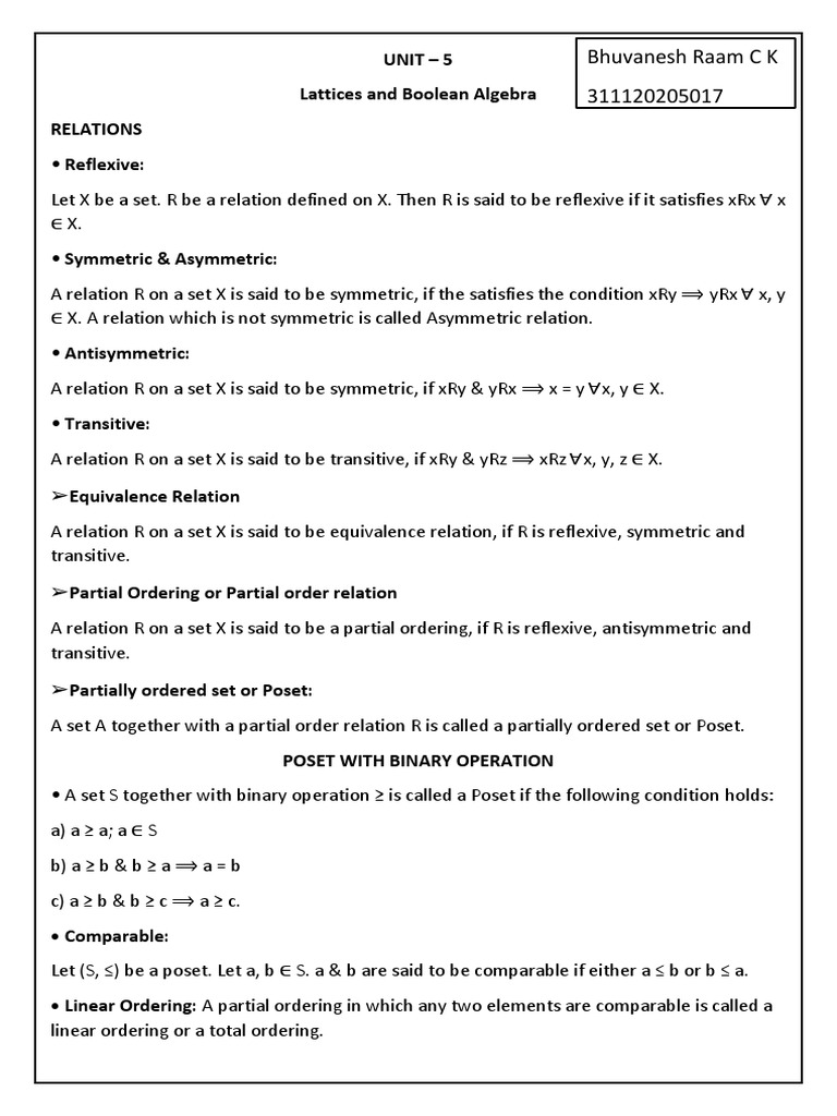 Maths Unit-5 Formulas | PDF | Algebraic Structures | Mathematical Relations