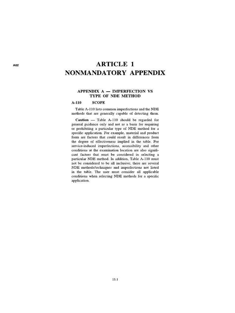 Imperfection Vs Type NDE Method | PDF