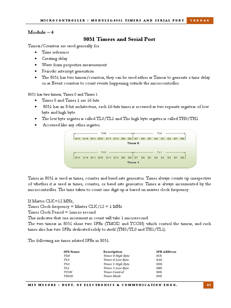 8051 Timers and Serial Port Guide | PDF | Electrical Engineering | Computer Engineering