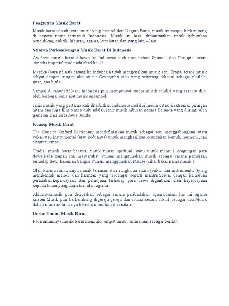 Pengertian dan Ciri Musik Barat | PDF | Seni