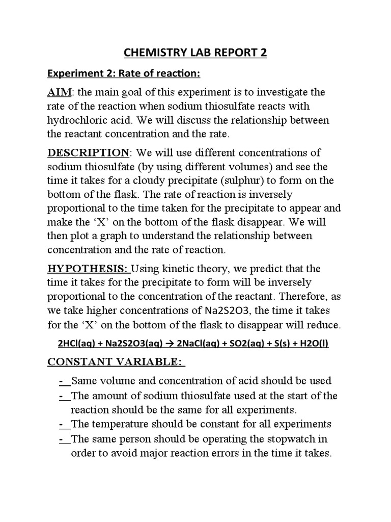 Chemistry Lab Report 2 | PDF | Reaction Rate | Chemical Reactions