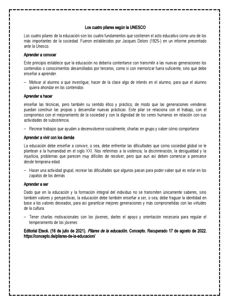 Cuatro Pilares de la Educación UNESCO | PDF | Pedagogía | Aprendizaje