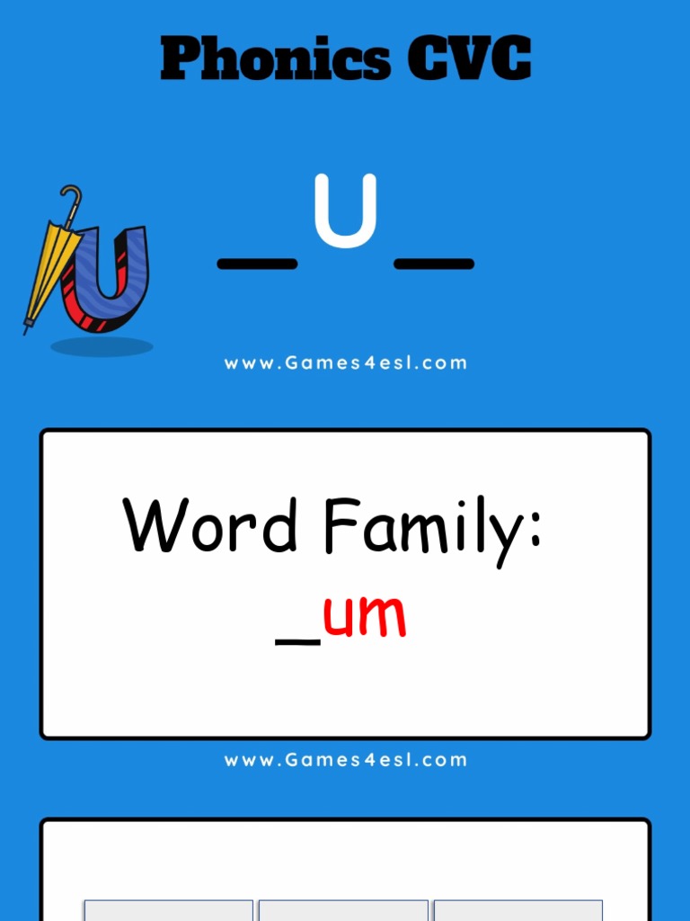Phonics CVC Letter U Word Family Um | PDF