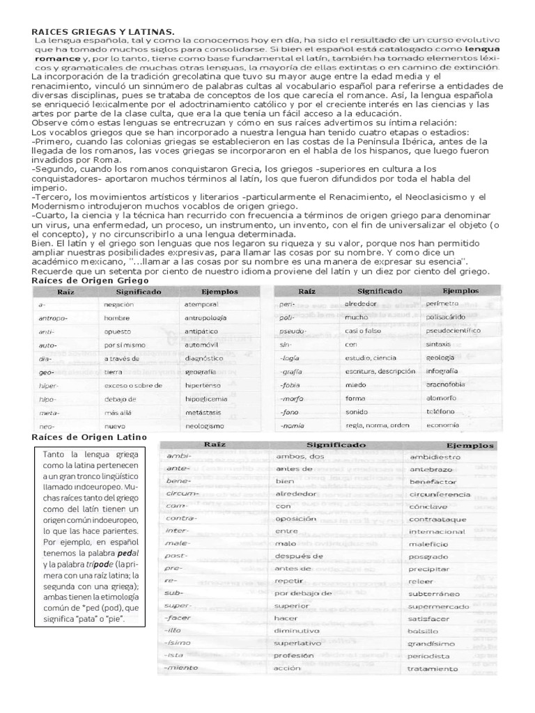 Taller Raices Griegas y Latinas Español Decimo | Descargar gratis PDF ...
