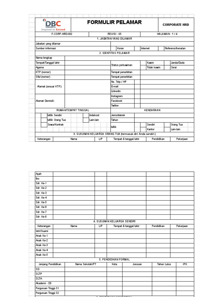 Formulir Pelamar HRD Lengkap | PDF