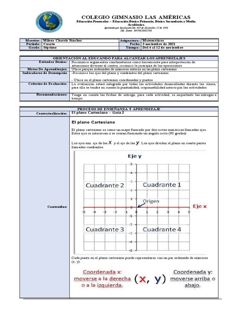 Guia de Aprendizaje #2 - CUARTO PERIODO - Septimo - Plano Cartesiano ... Guia de Aprendizaje #2 - CUARTO PERIODO - Septimo - Plano Cartesiano ...