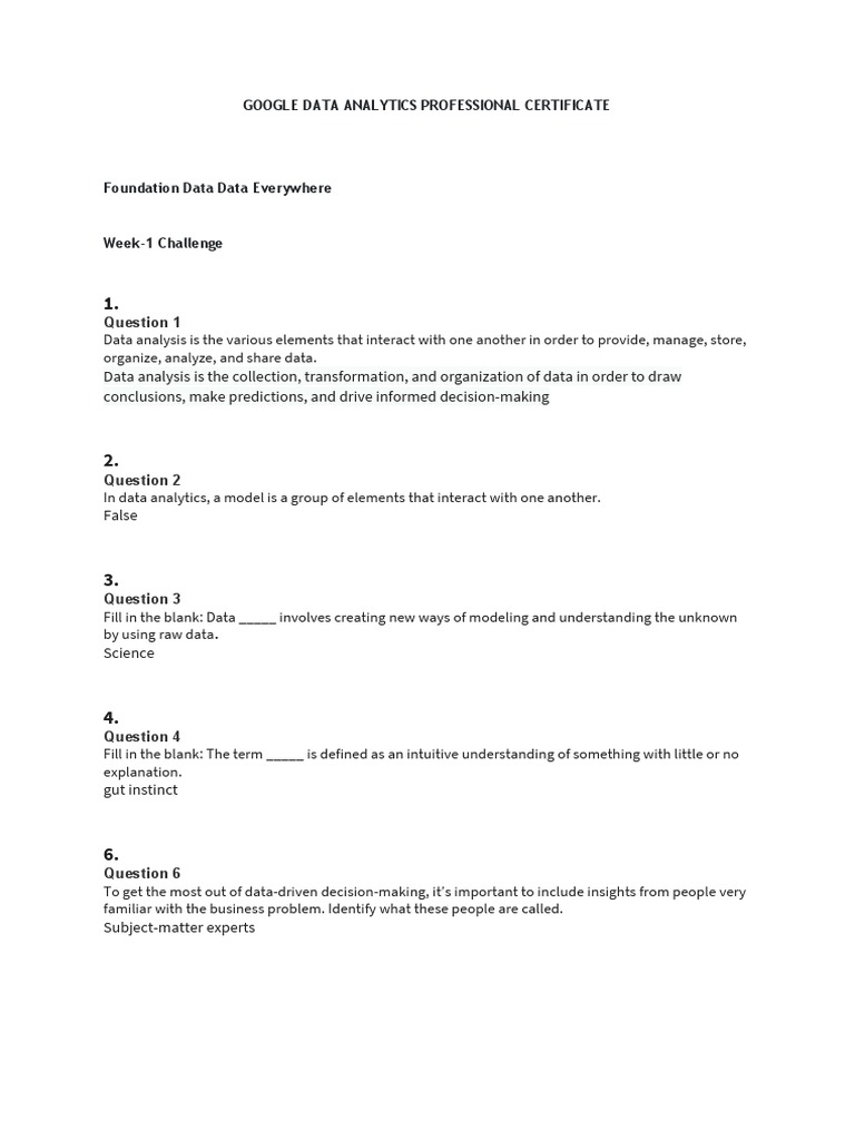 Google Data Analytics Professional Certificate Part 1 | PDF | Data ...