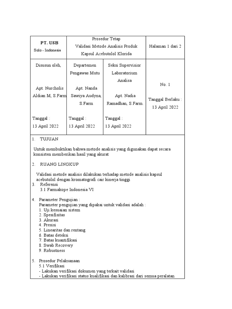 Protap Validasi Metode | PDF