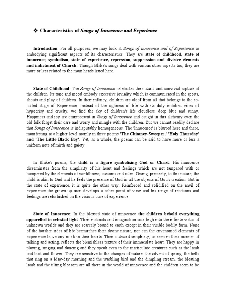 #Notes Songs of Innocence and of Experience | PDF | William Blake ...