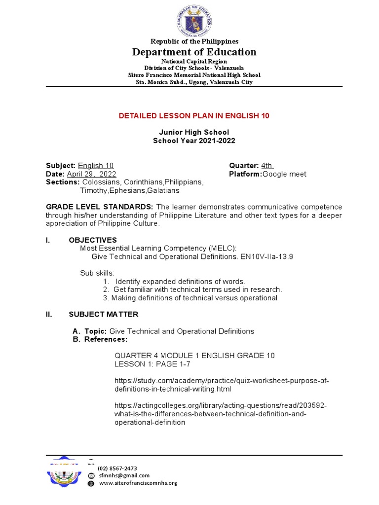 GONZALES - DLP ENGLISH 10 Final Demo | PDF | Definition | Cognition
