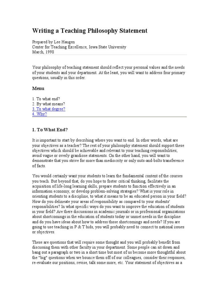 Writing A Teaching Philosophy Statement | PDF | Teaching Method | Teachers