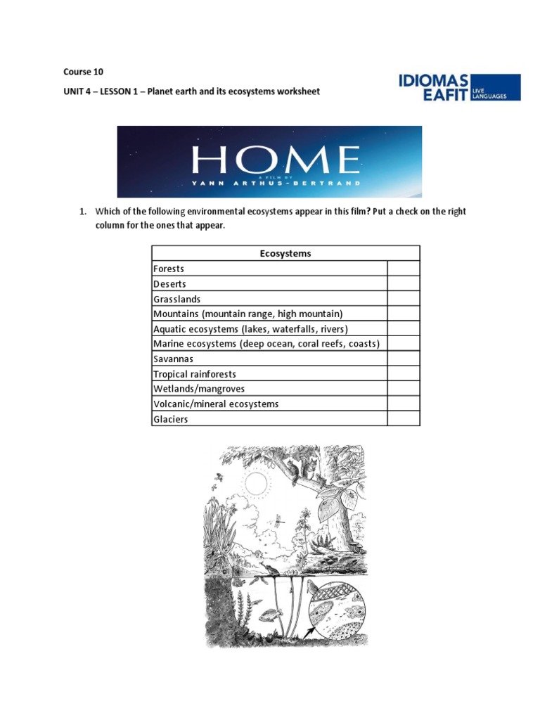 Course 10 UNIT 4 - LESSON 1 - Planet Earth and Its Ecosystems Worksheet ...