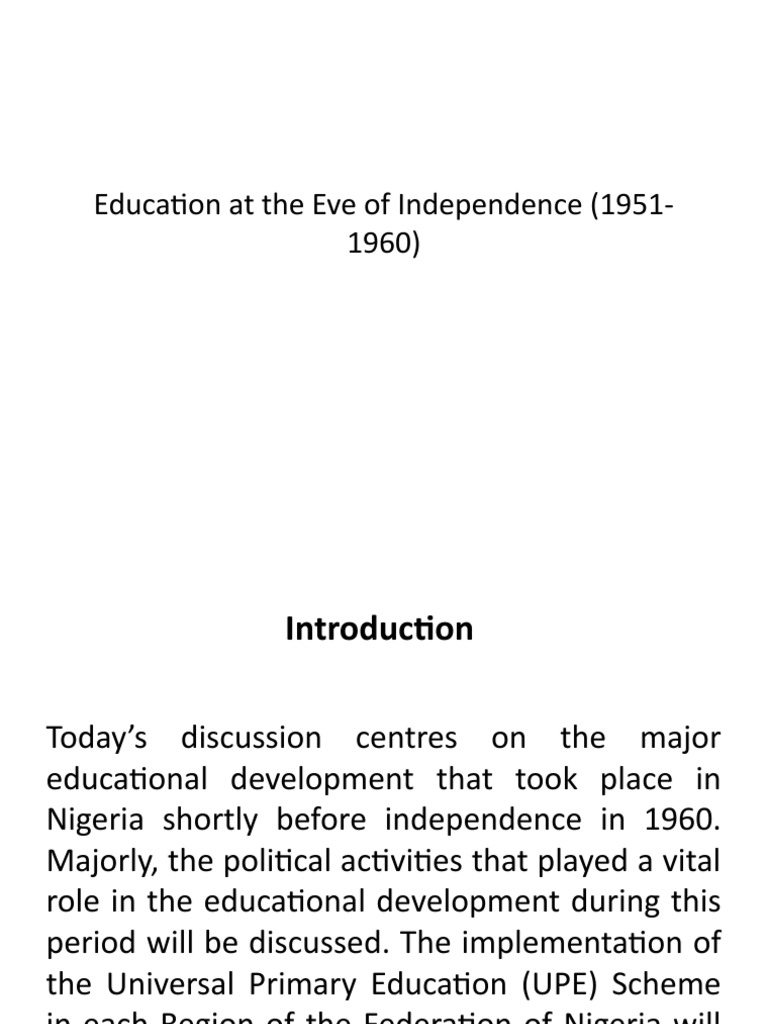 Education at The Eve of Independence (1951-1960) PDE 5201 | PDF | Nigeria