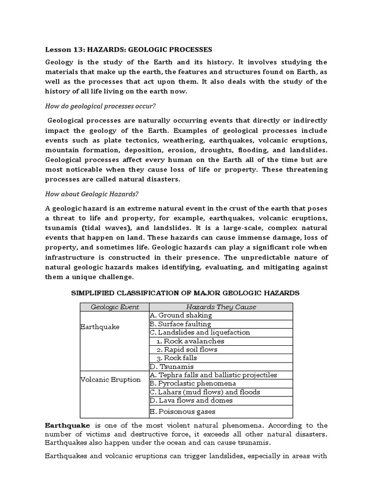 Geologic Hazards and Processes Overview | PDF | Volcano | Types Of ...