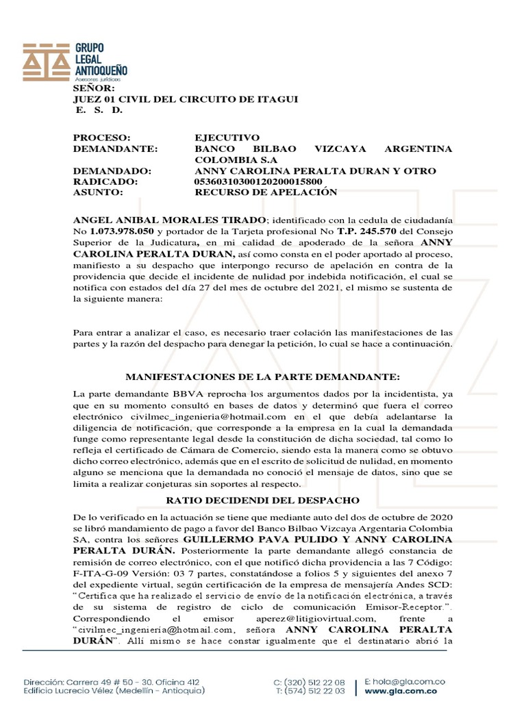 Apelación de Anny Carolina Peralta Duran | PDF | Itil | Apelación