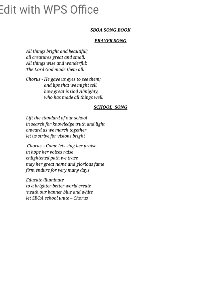 Sboa Song Book | PDF | Vegetables