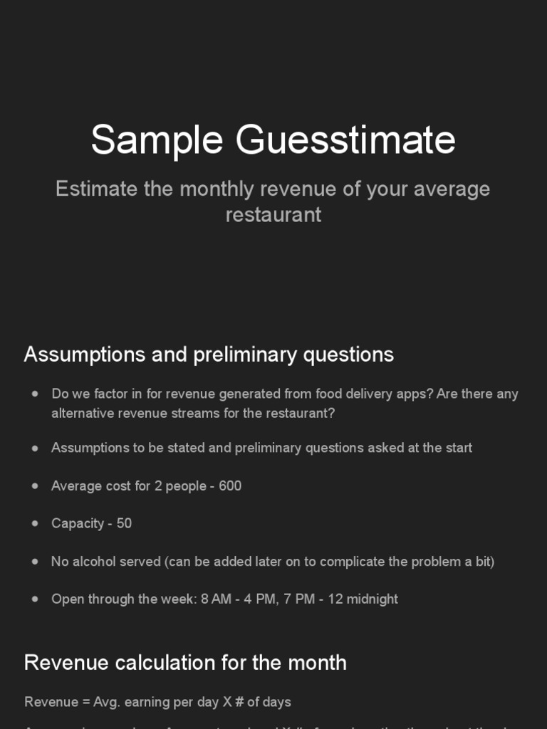 Sample Guesstimate: Estimate The Monthly Revenue of Your Average ...