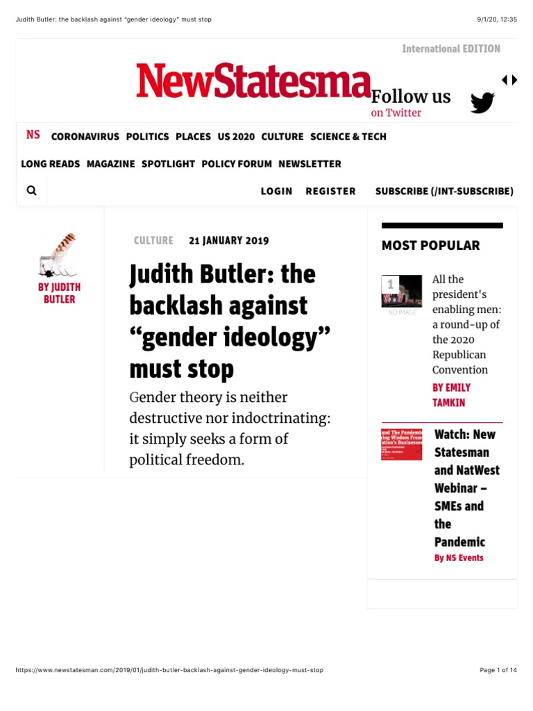 Judith Butler: The Backlash Against "Gender Ideology" Must Stop | PDF ...