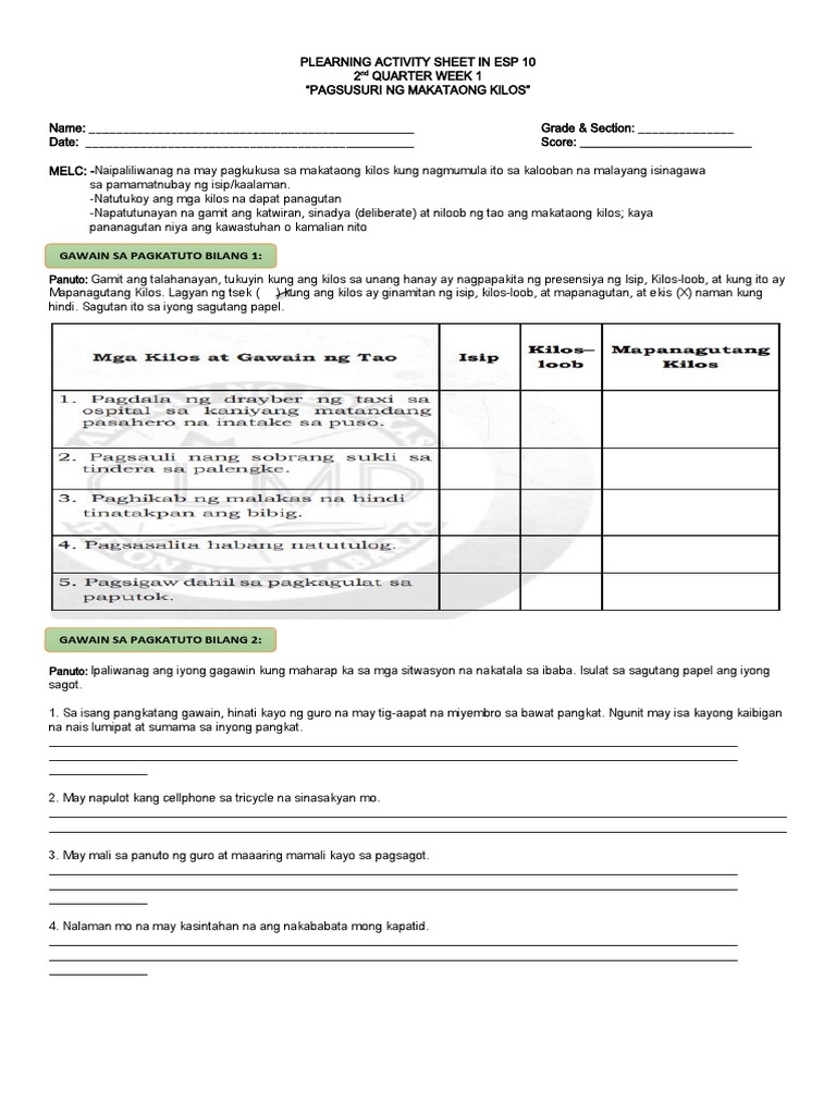 Esp10 Las q2w1 2 | PDF