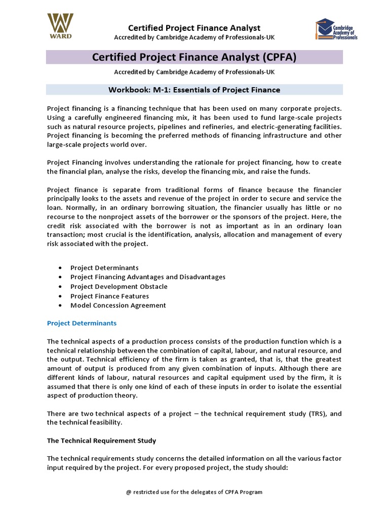 Certified Project Finance Analyst (CPFA) | PDF | Project Finance ...