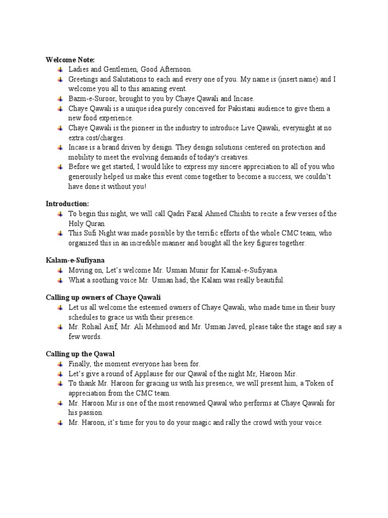 Sufi Night Hosting Speech Rev 4.0 | PDF