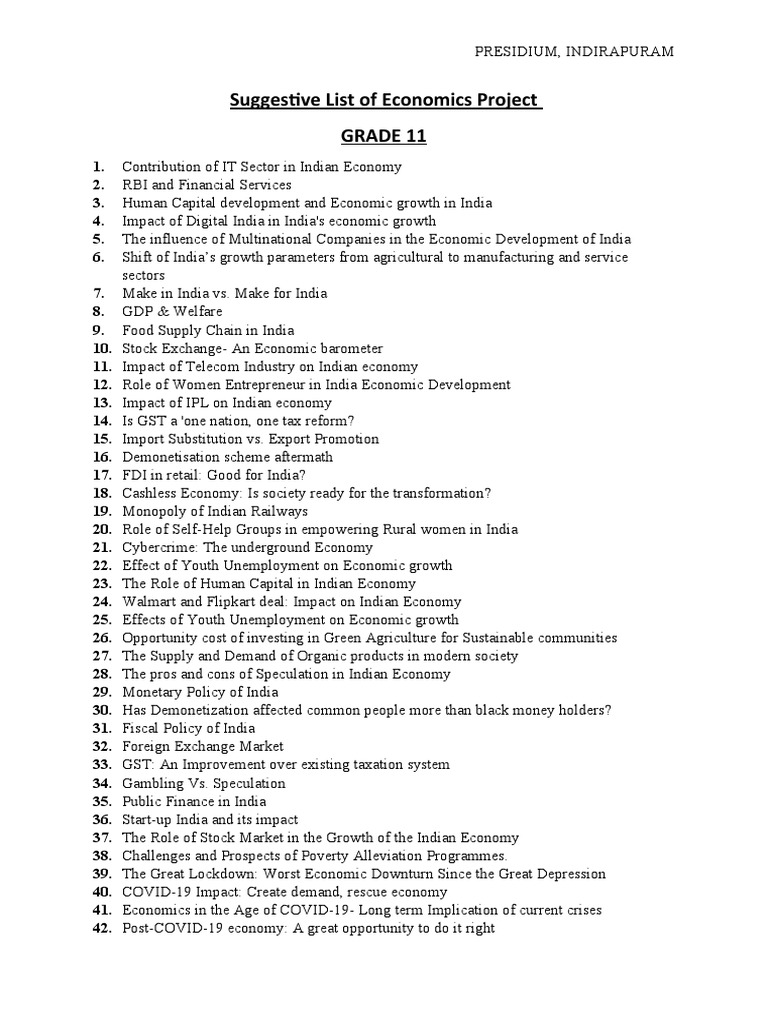 Grade 11 Economics Project | PDF | Economy Of India | Economies