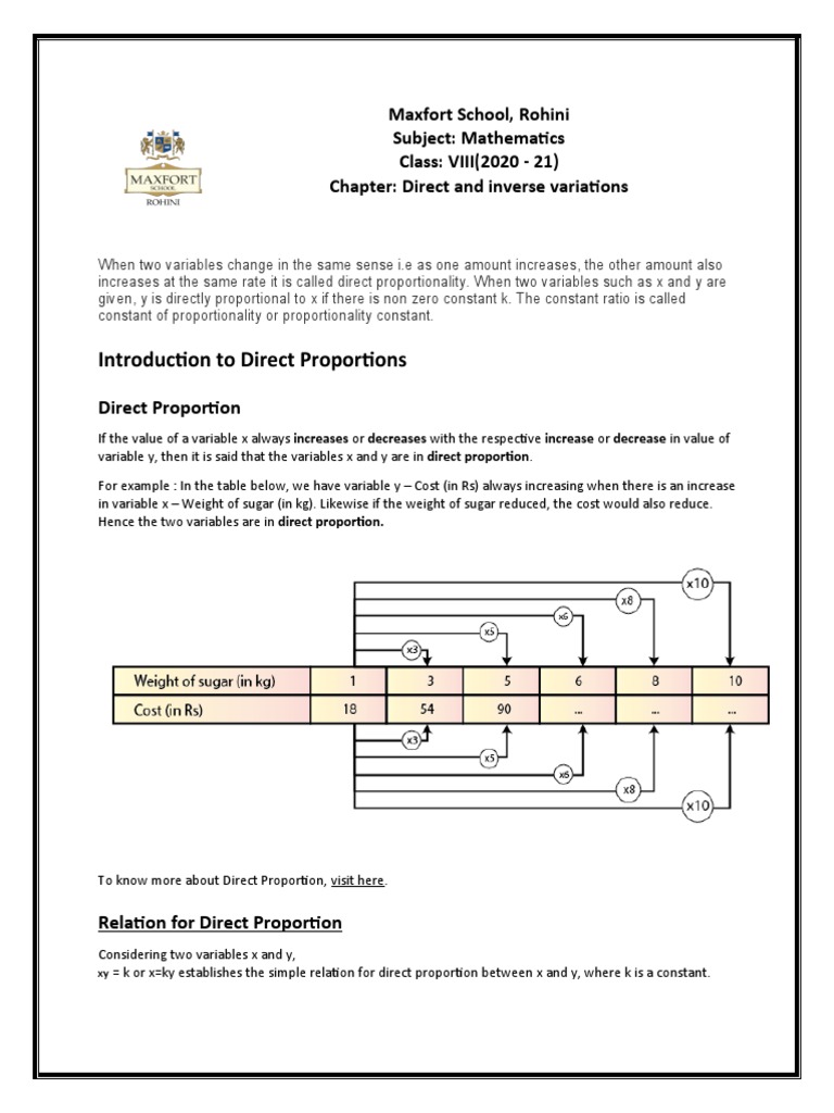 Introduction To Direct Proportions | PDF | Variable (Mathematics ...