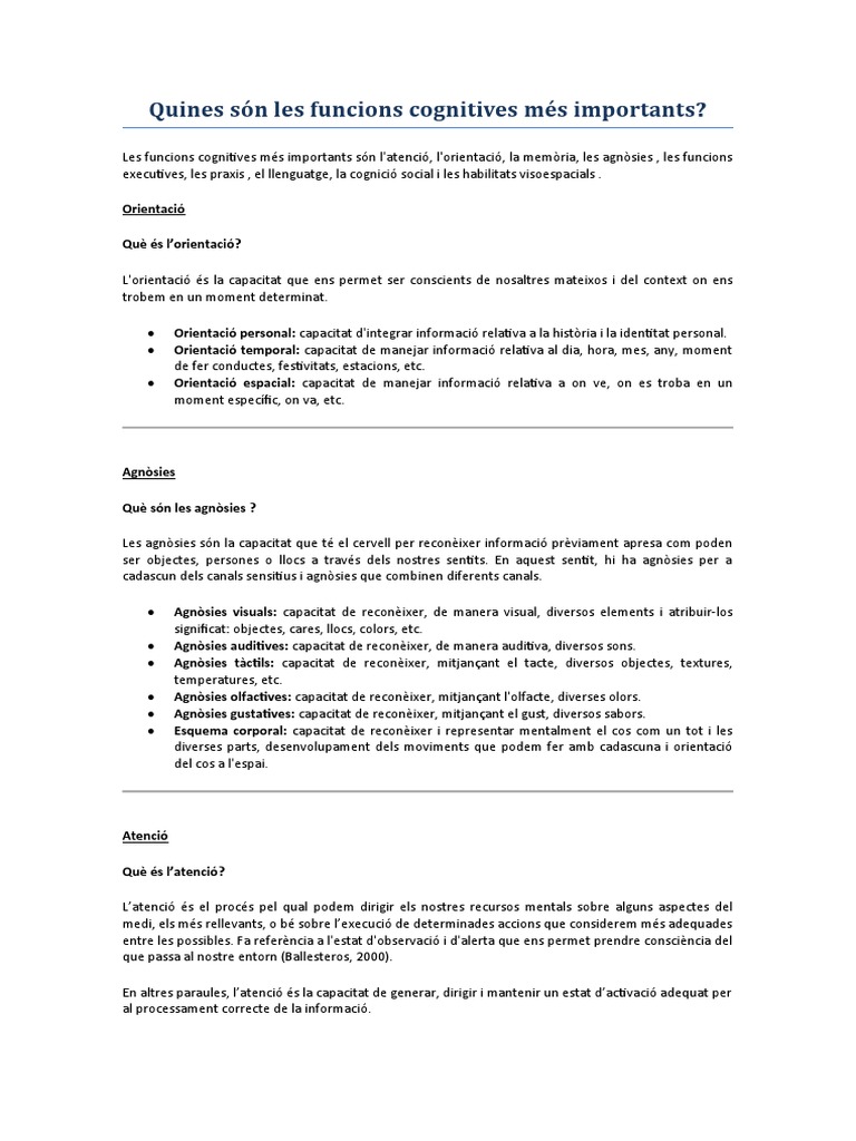 Funcions Cognitives | PDF