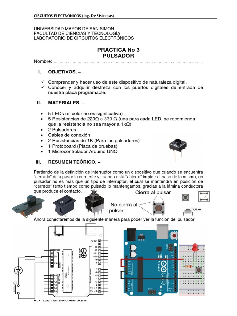 Circuitos Electrónicos - Práctica #3 PULSADOR | Descargar gratis PDF | Resistor | Diodo emisor ...