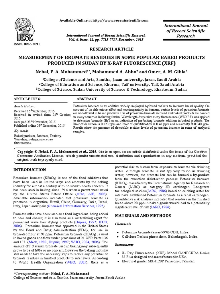 Measurement of Bromate Residues in Some | PDF | Chemistry