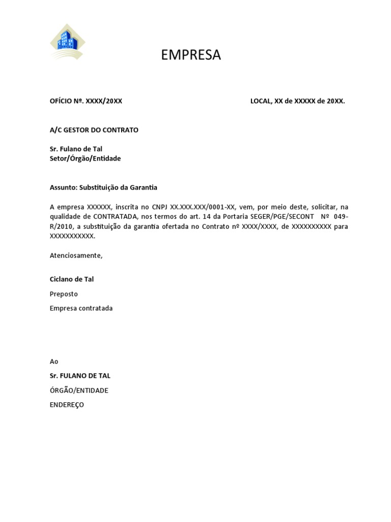 Formulário 07 - Modelo Ofício - Substituição Garantia | PDF