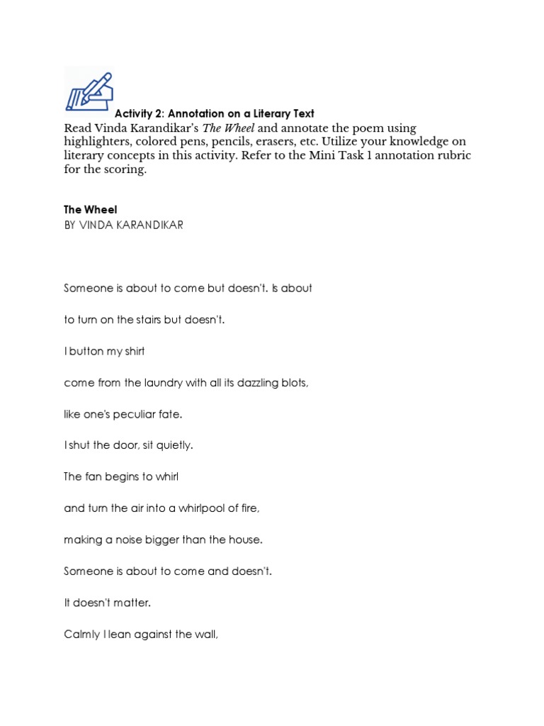 Activity 2: Annotation On A Literary Text | PDF